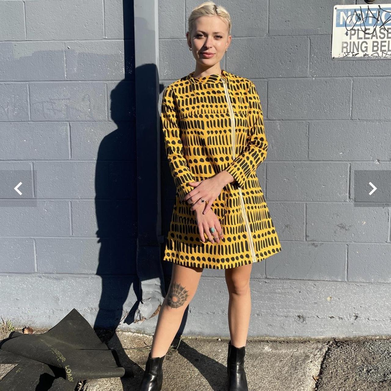 Big Bud Press Women's Yellow and Black Dress | Depop