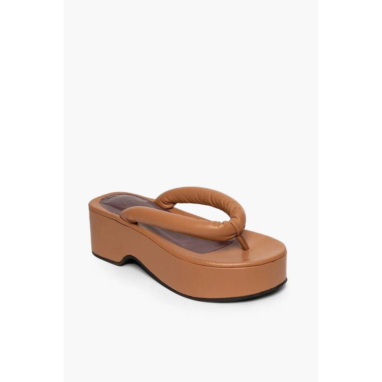 Staud Rio Platform Leather Sandals Tawny in Tan Size... - Depop