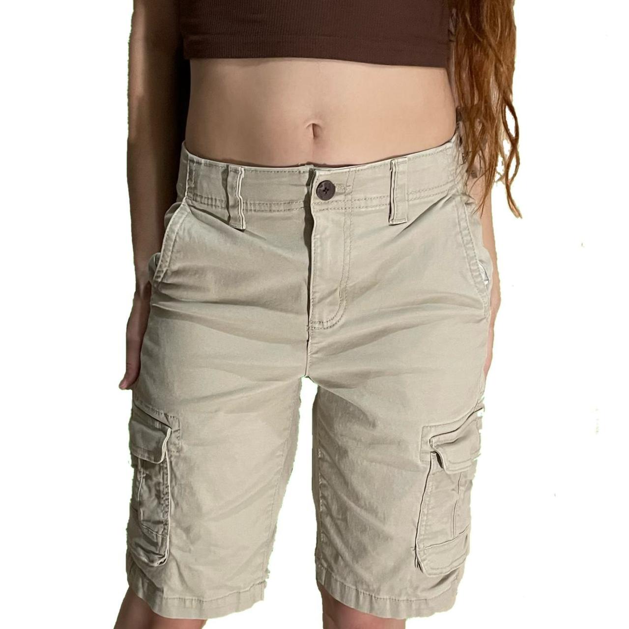 Vintage khaki cargo shorts Knee length Size 16 in... - Depop