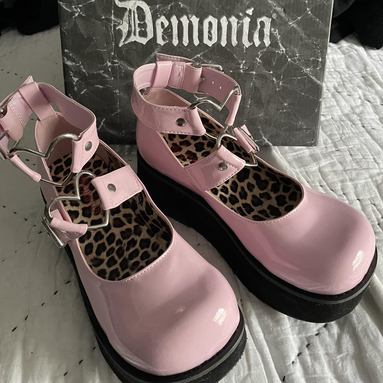 Demonia Women's Pink and Black Footwear | Depop