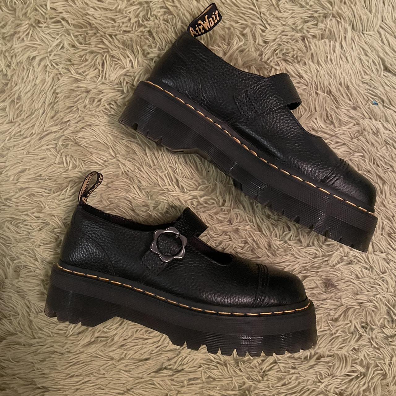 Platform mary jane doc marten’s with flower buckle... - Depop