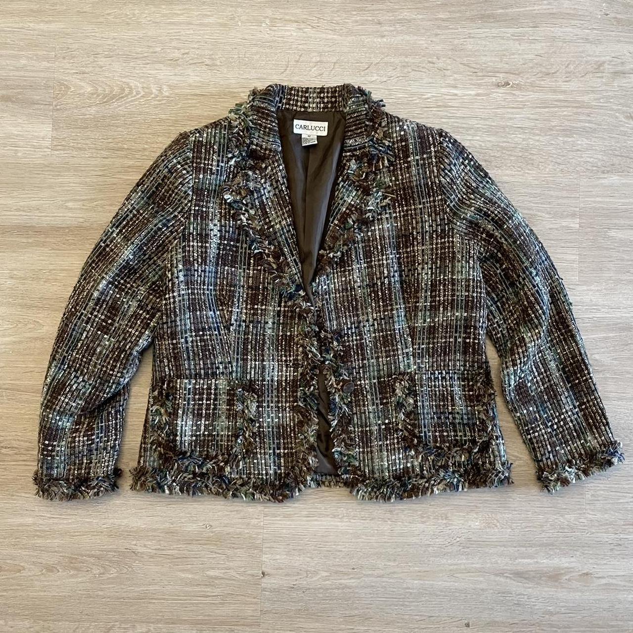 Vintage Carlucci Frayed Tweed Blazer Jacket Size 12,... | Depop