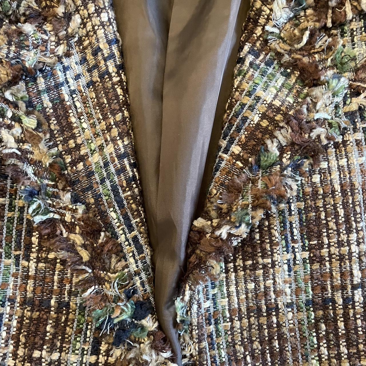 Vintage Carlucci Frayed Tweed Blazer Jacket Size 12,... - Depop