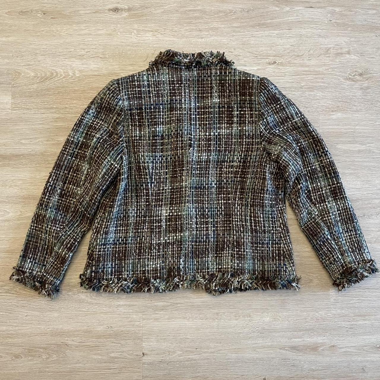 Vintage Carlucci Frayed Tweed Blazer Jacket Size 12,... - Depop