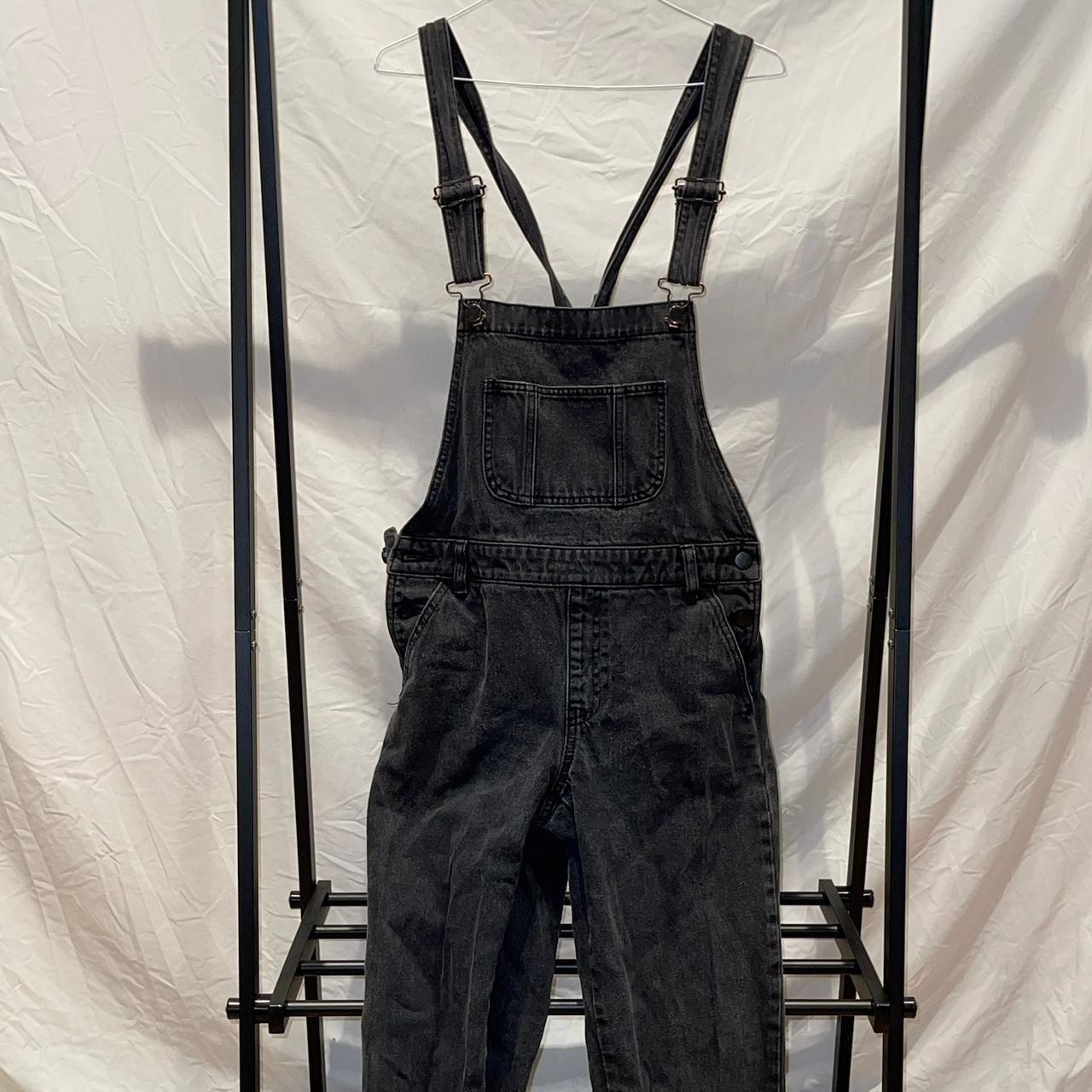 BLACK DENIM OVERALLS Low back Cross back Straight... - Depop