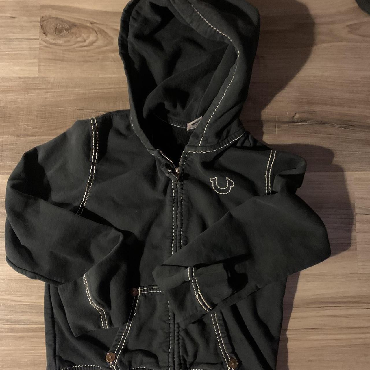 Black white outside stitch true religion... - Depop