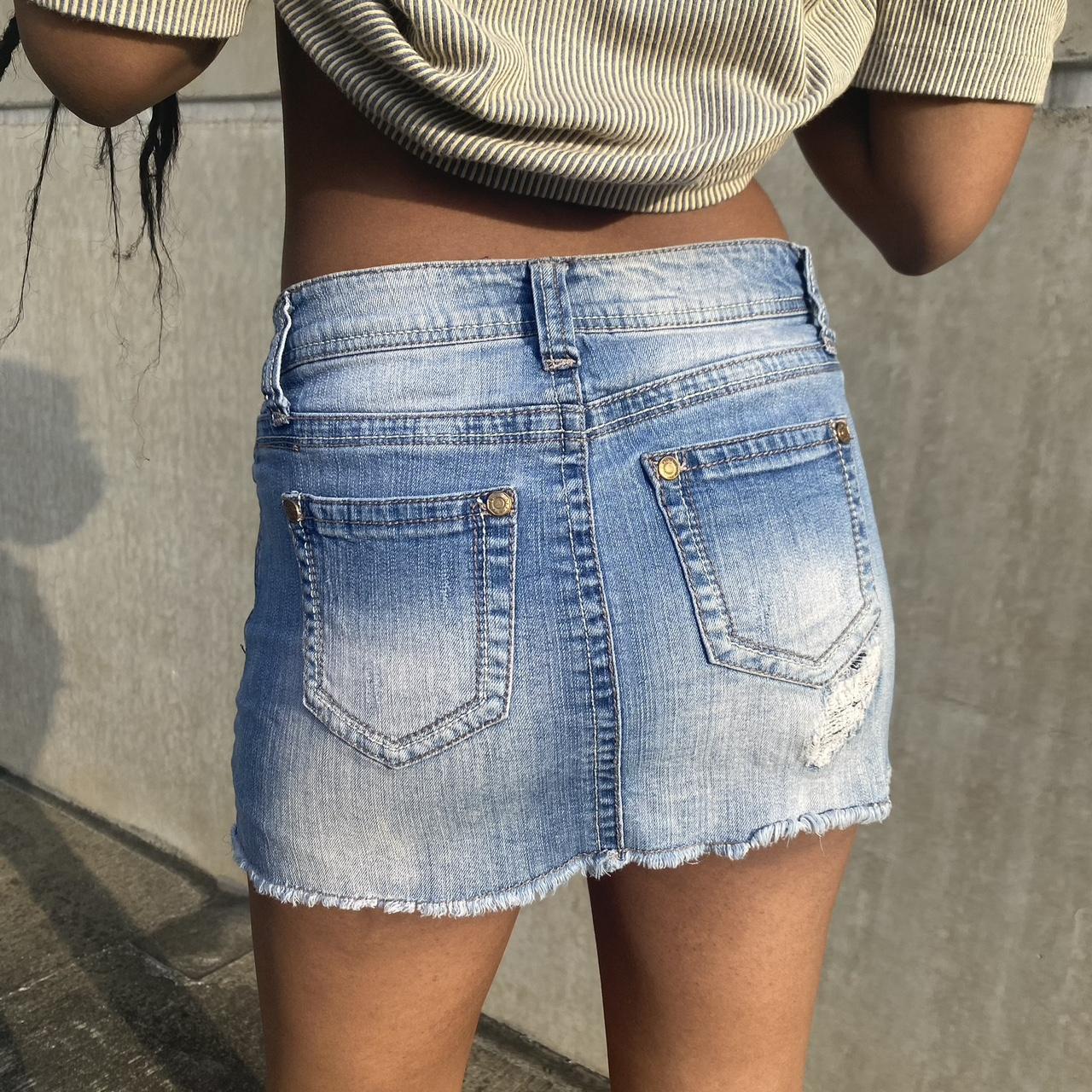 Mini denim skirt micro teeny tiny jean skirt with... - Depop