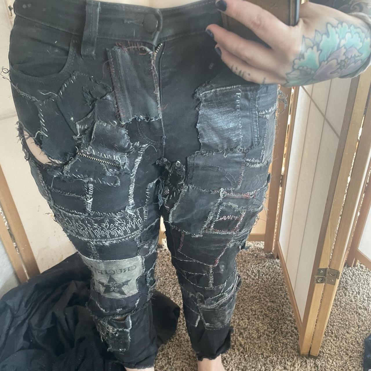 Crust Punk Patched Pants Size M - Crust Punk Jeans -... - Depop