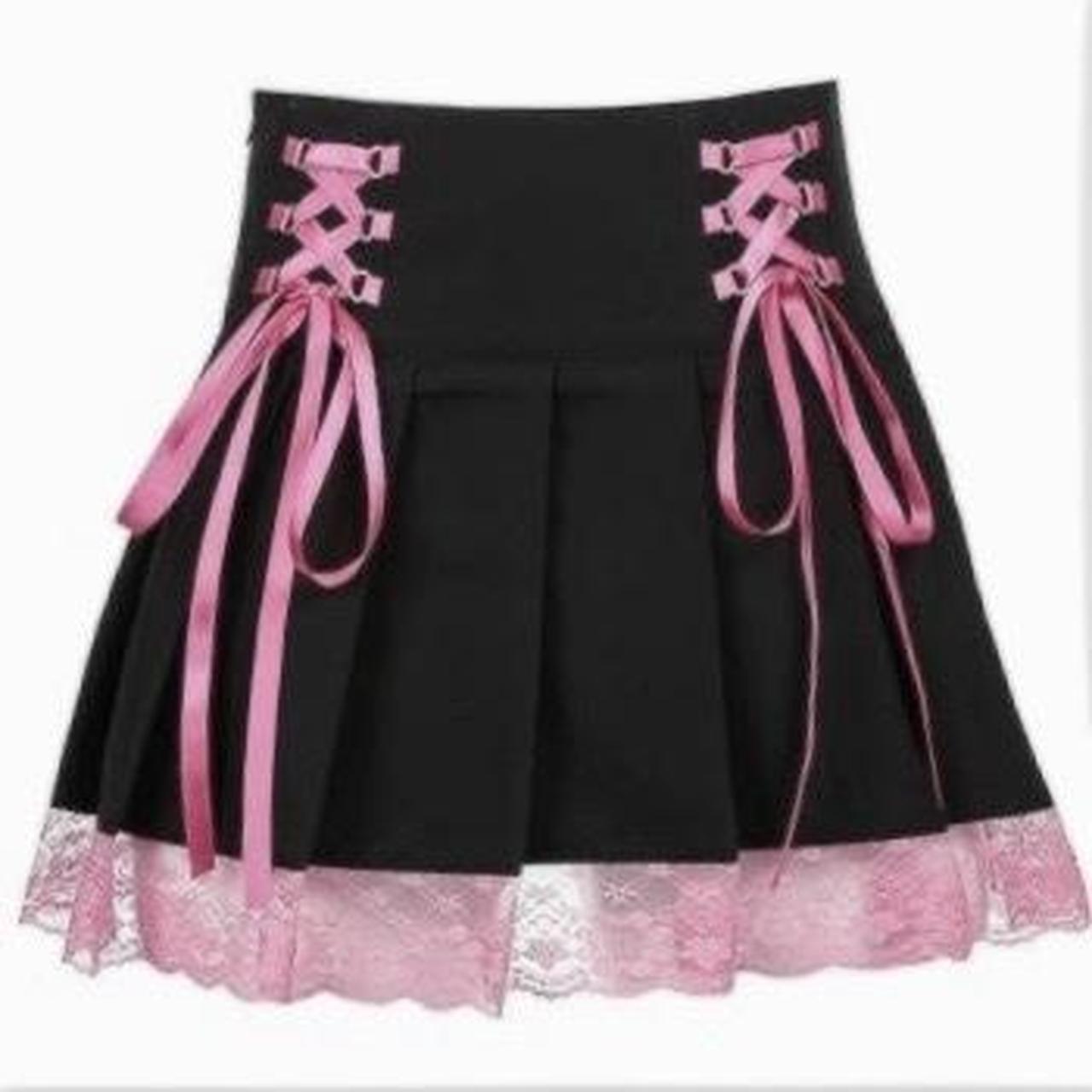 pink and black ribbon skirt ☆ prettiest pink and... - Depop