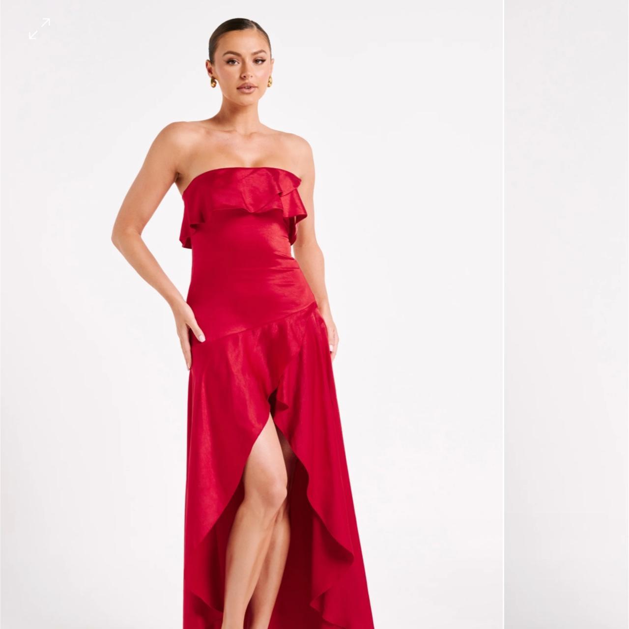 SULIANNA Strapless Ruffle Midi Dress - Vermilion... | Depop