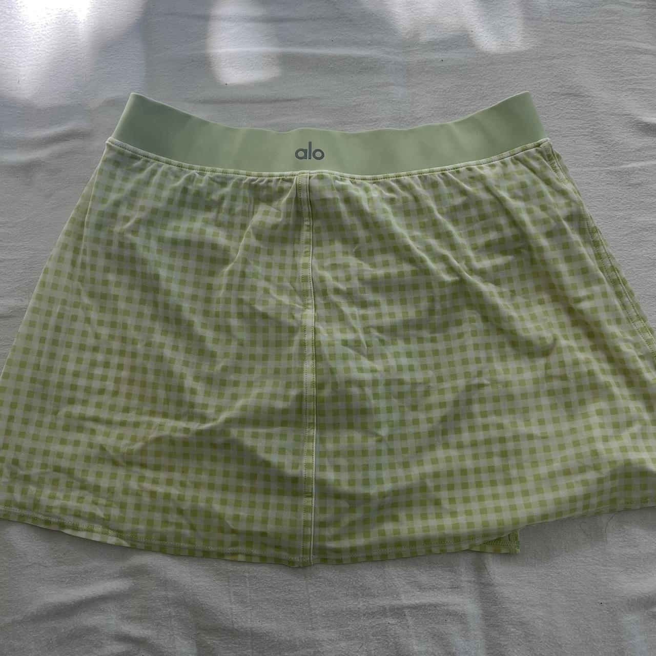 Alo Green Gingham Mesh Tennis Skirt Size: Small - Depop