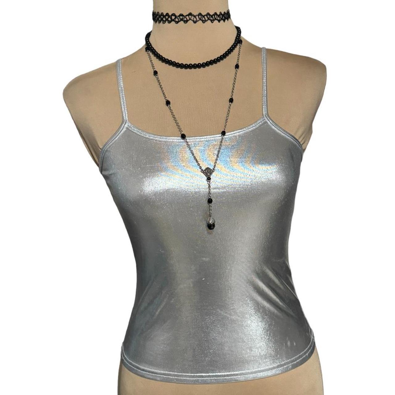 Goth silver cami top Unique silver cami top with... | Depop