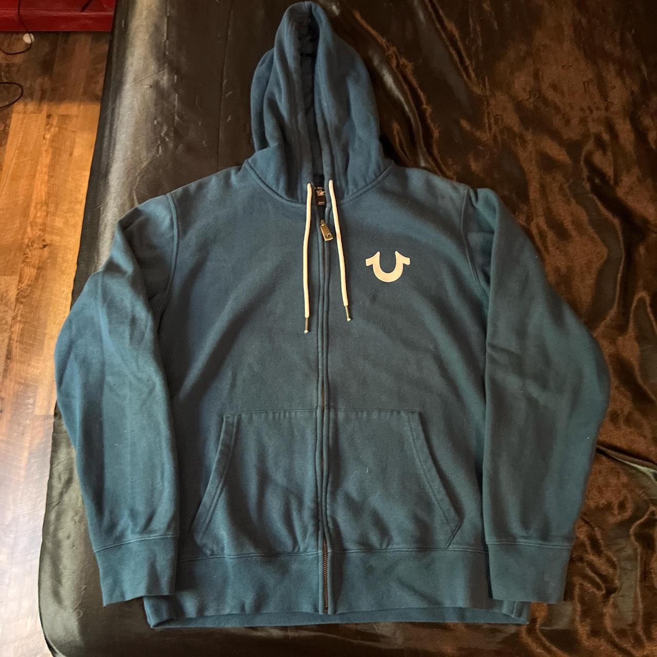 blue true religion zip up hoodie #vintage... - Depop