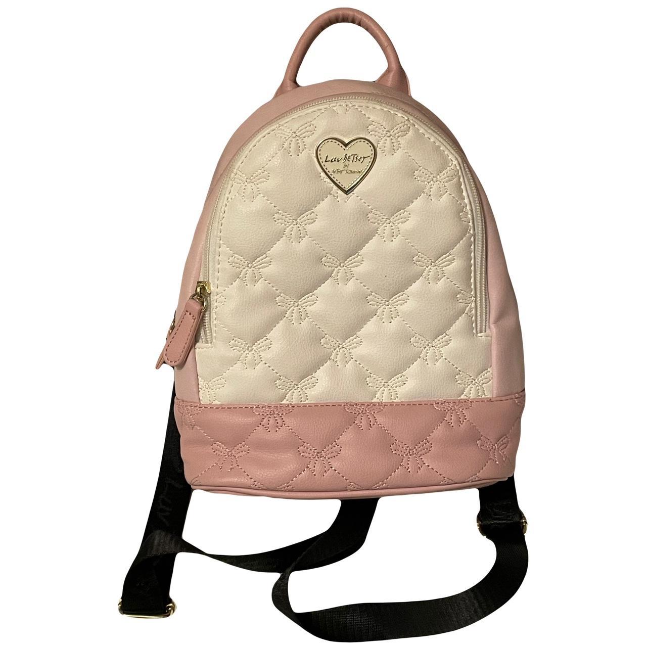 adorable betsey johnson pink mini backpack 🤍 it’s... - Depop