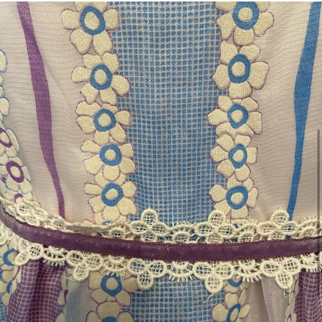 Vintage 1970s Lorrie Deb blue and purple flocked... - Depop