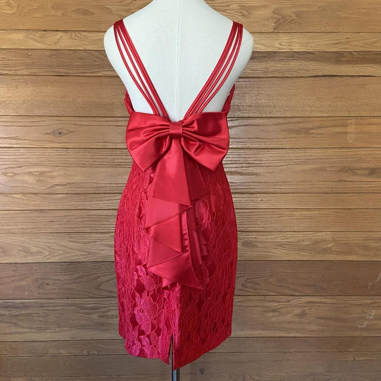 Vintage Roberta 80s 90s red lace bow back strappy... | Depop
