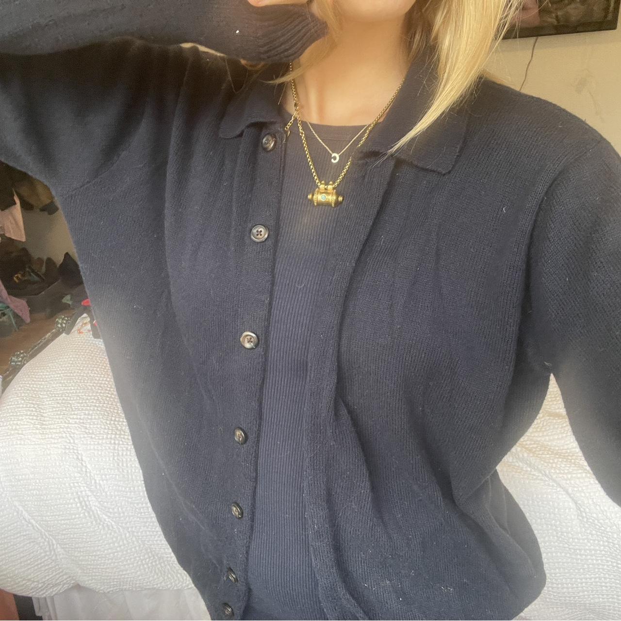 Brandy Melville, blue button up sweater with collar... - Depop