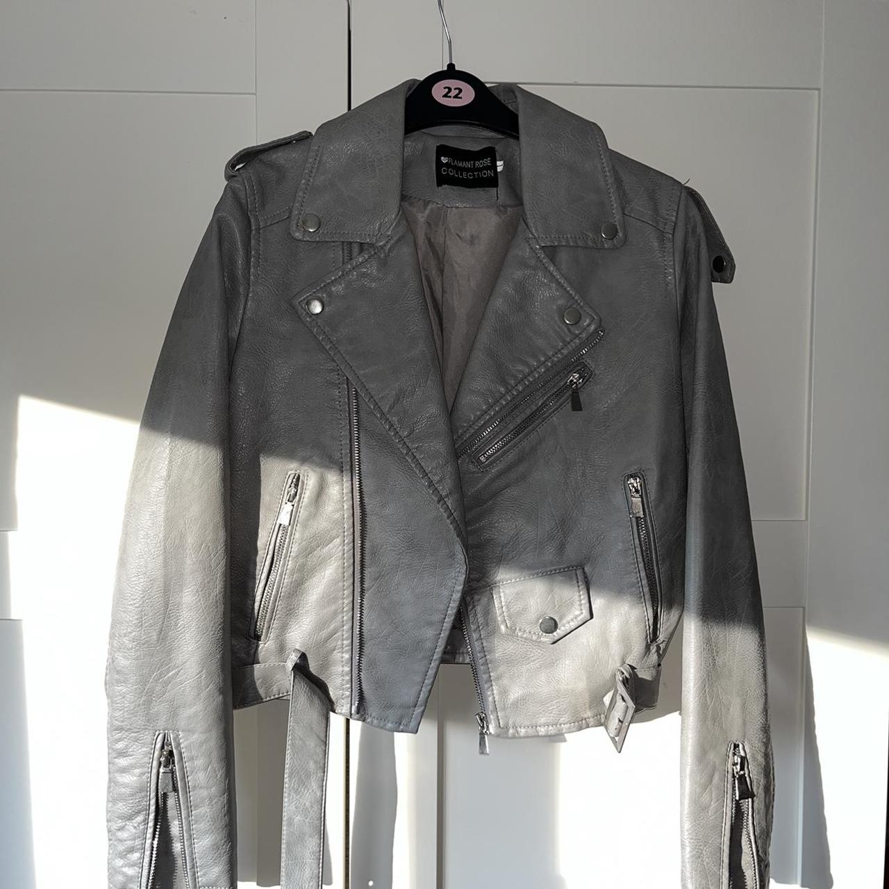 Grey faux leather jacket! Size S 🩶 Worn once,... - Depop