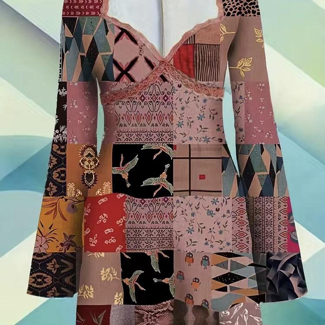 Hippie patchwork dress 100 %polyester Bell... - Depop