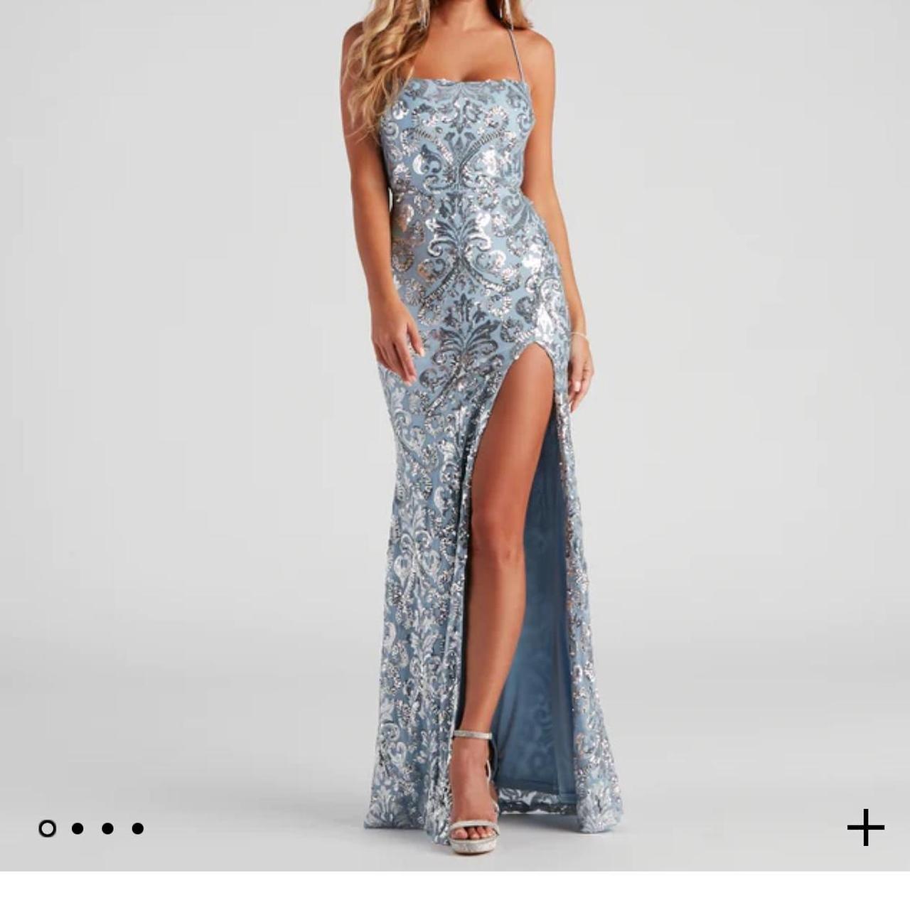 Windsor Formal Iridescent Sequin Scroll Dress Size... - Depop