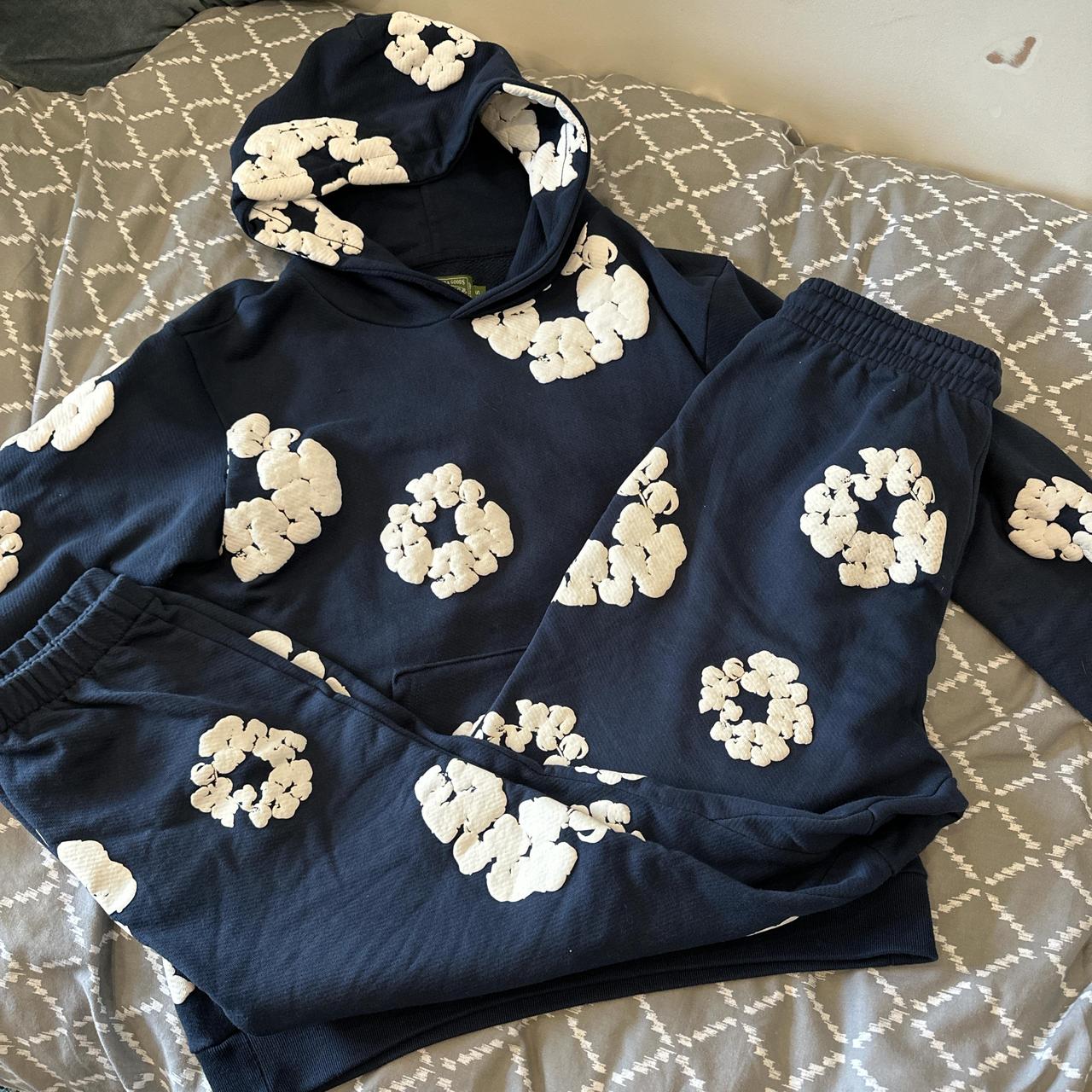 Navy denim tears tracksuit Size small Perfect... - Depop