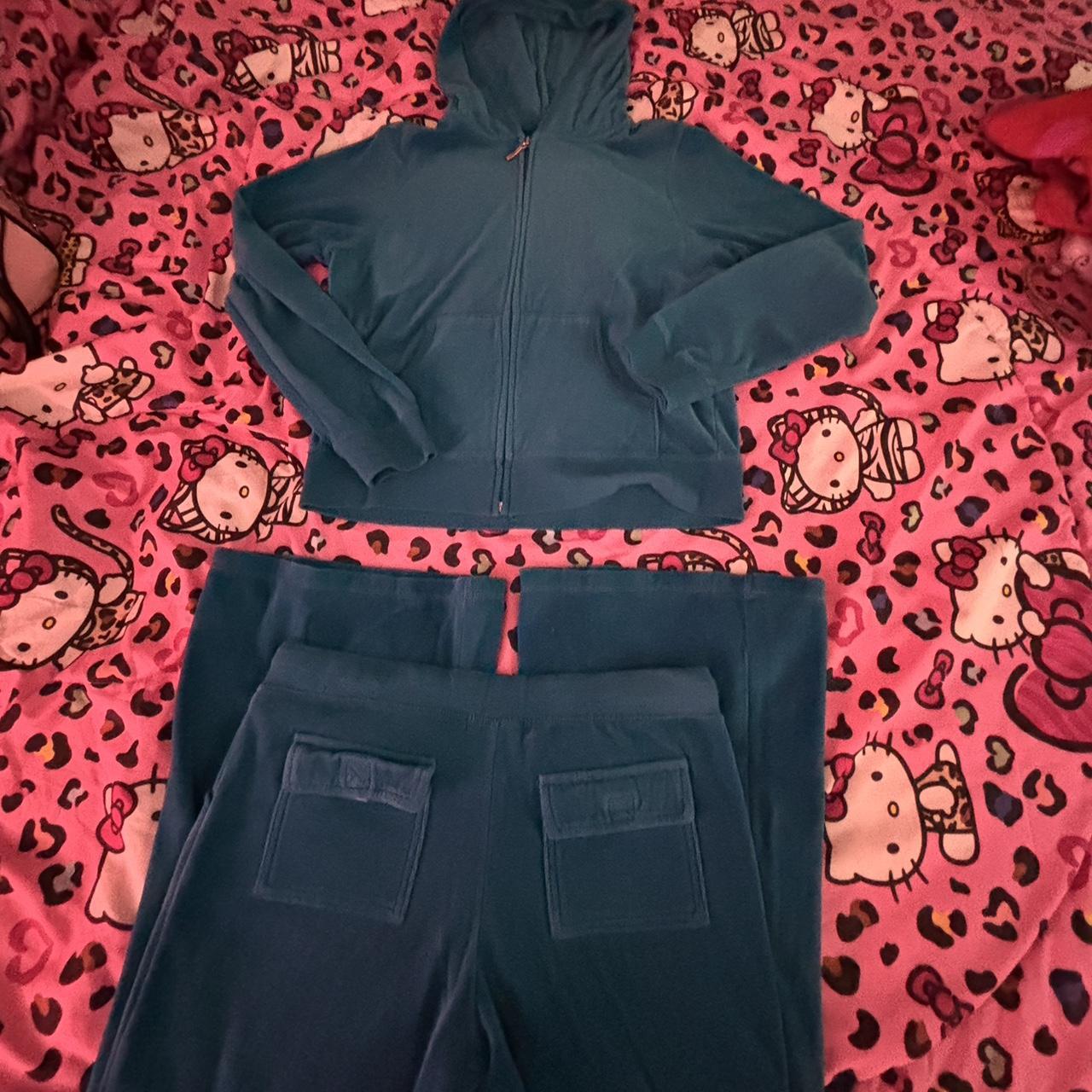 Teal velour zenana outfitters tracksuit with butt... - Depop