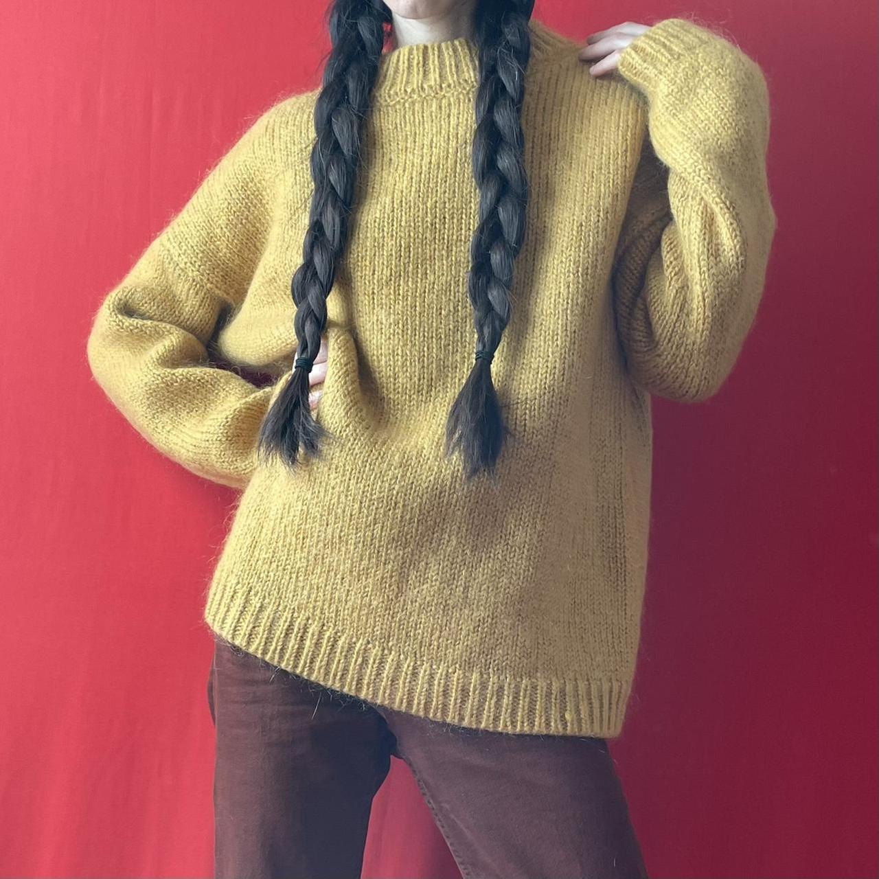 oversized yellow mohair sweater handknit by BYYA... - Depop