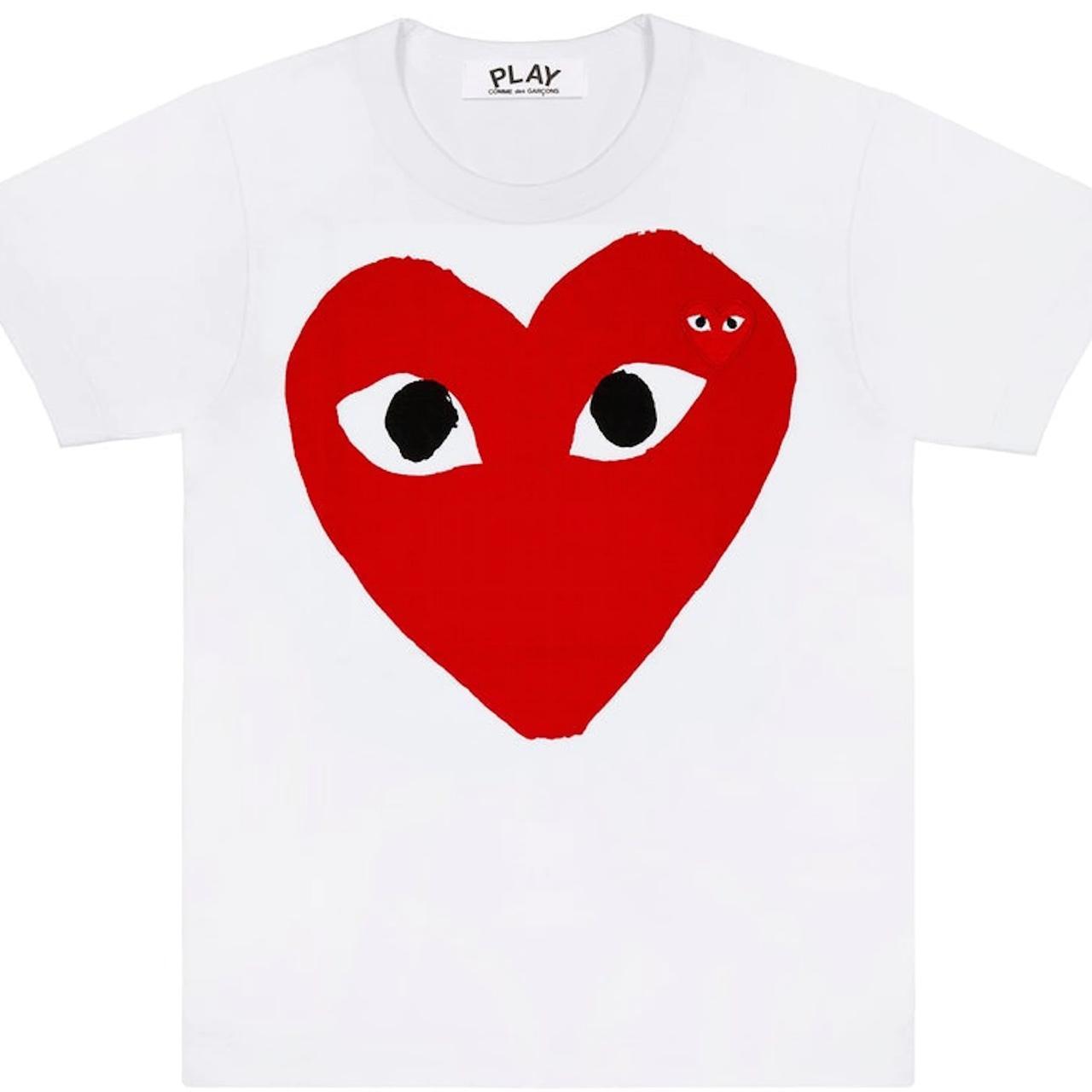CDG PLAY RED HEART EMBLEM TSHIRT WHITE - size M but... - Depop