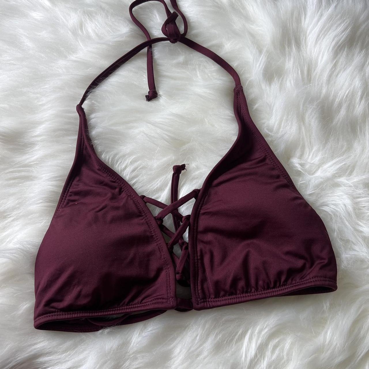 Maroon tie front bikini top Halter style with tie... - Depop