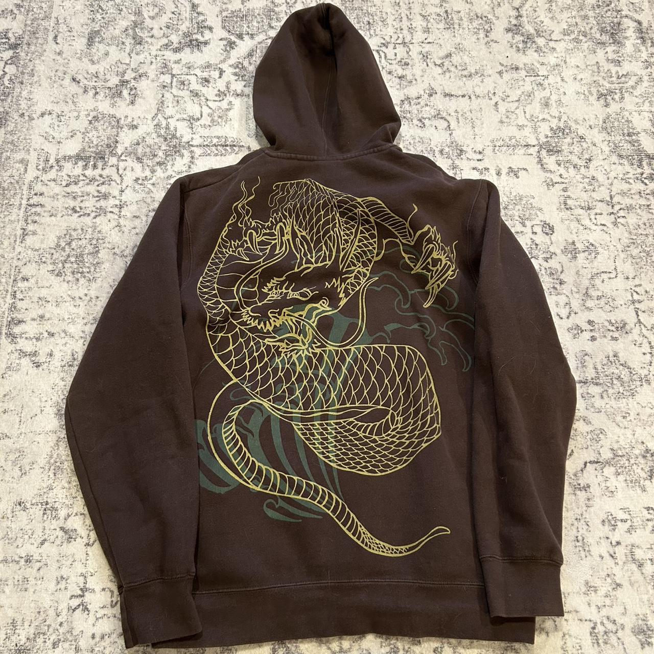 y2k dragon print zip up hoodie size S, (measurements... | Depop