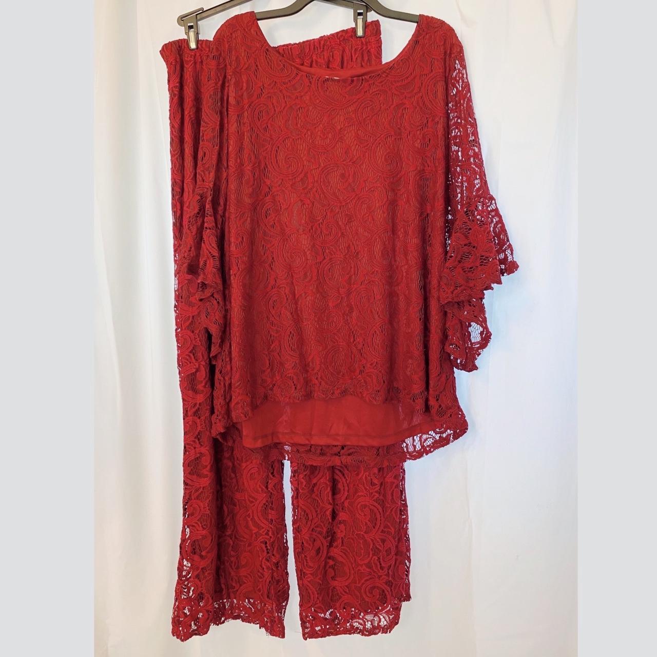 Two piece Collections Etc. layered red lace set,... - Depop