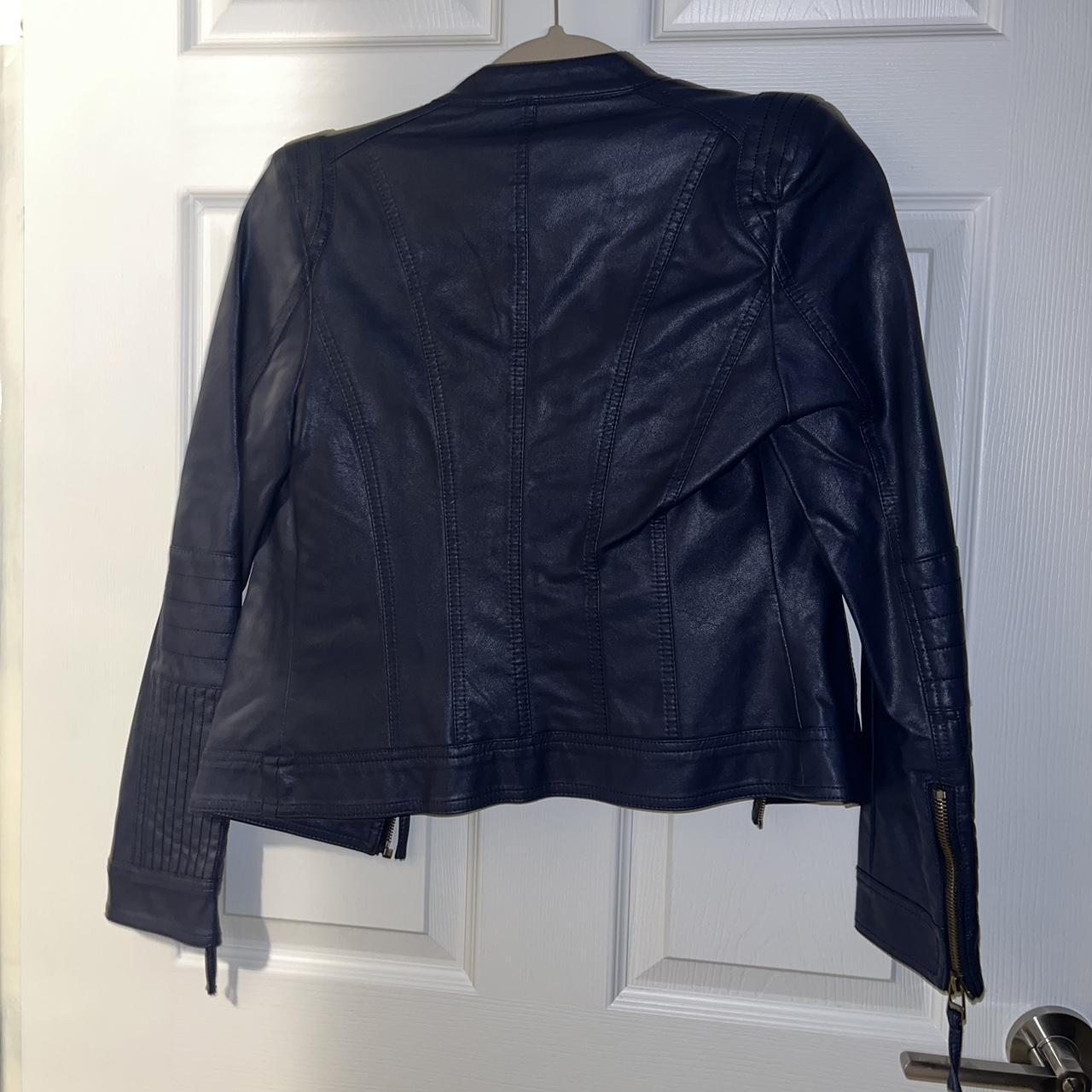 Pink Pepper navy blue leather jacket. Purchased in... - Depop