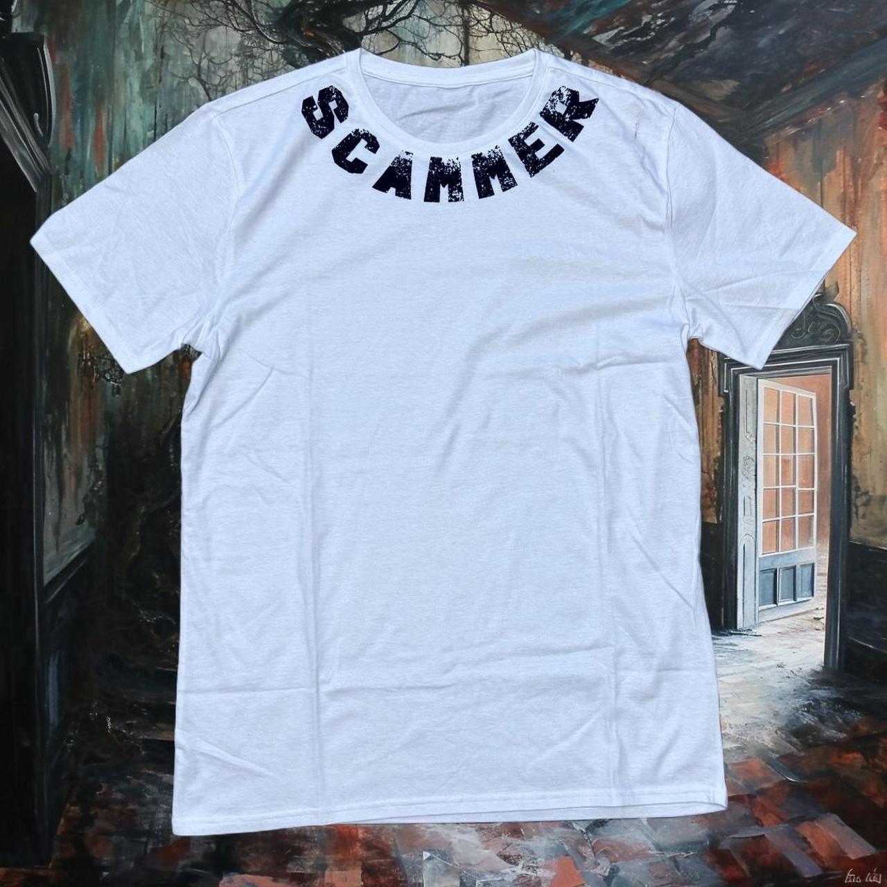Scammer tee Slight ink mark on the shoulder... - Depop
