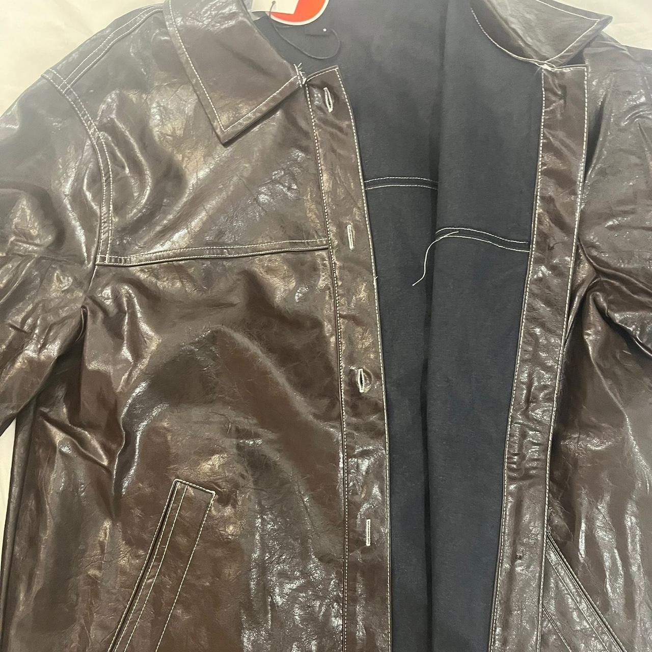 Coffee color faux-leather jacket - Depop