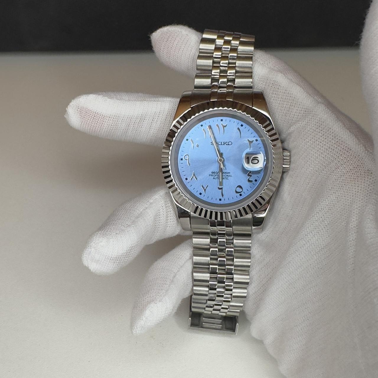 Seiko Arabic Baby Blue Dial Date Just Watch Custom... - Depop