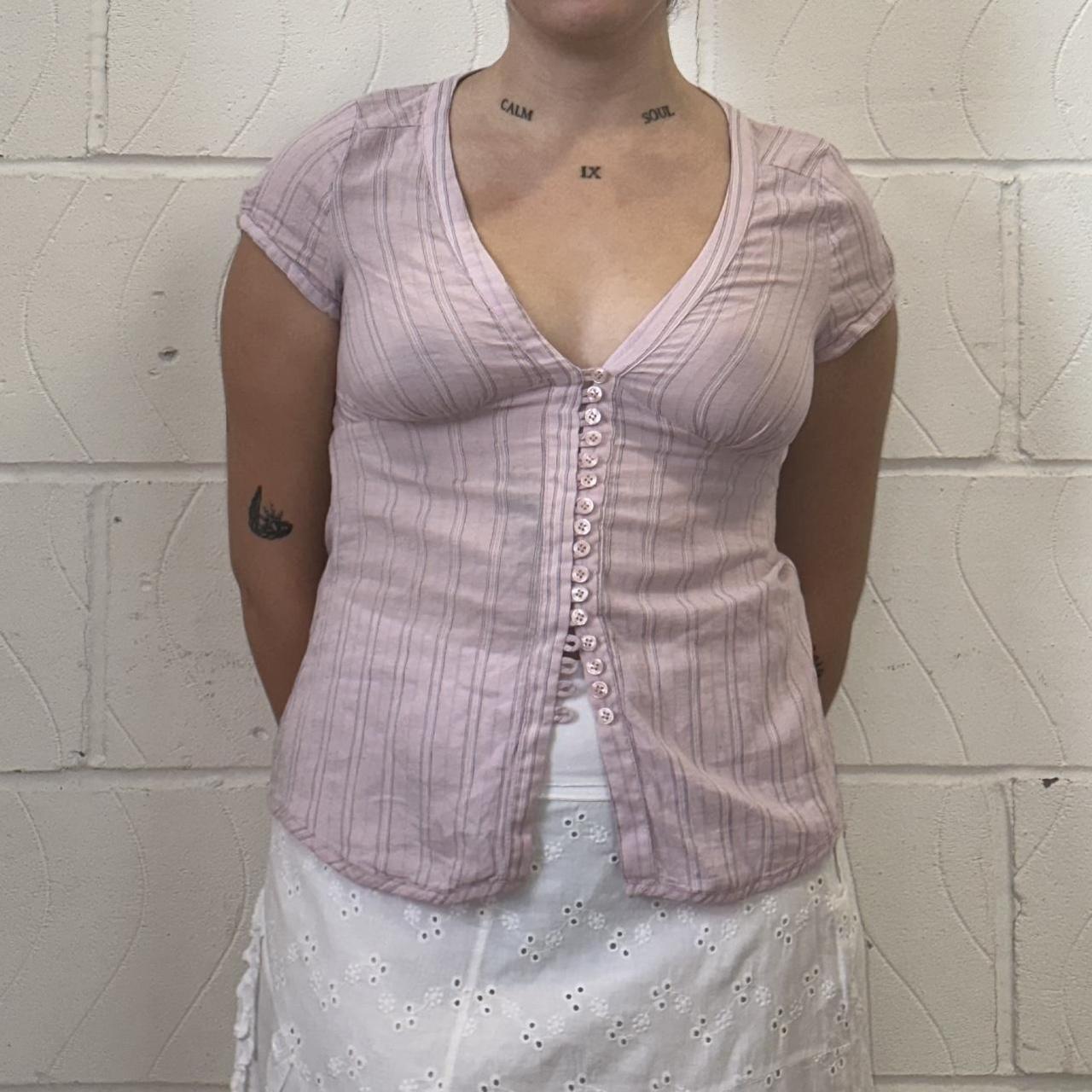 🌹 Vintage y2k/2000s Zara button up top, striped... - Depop