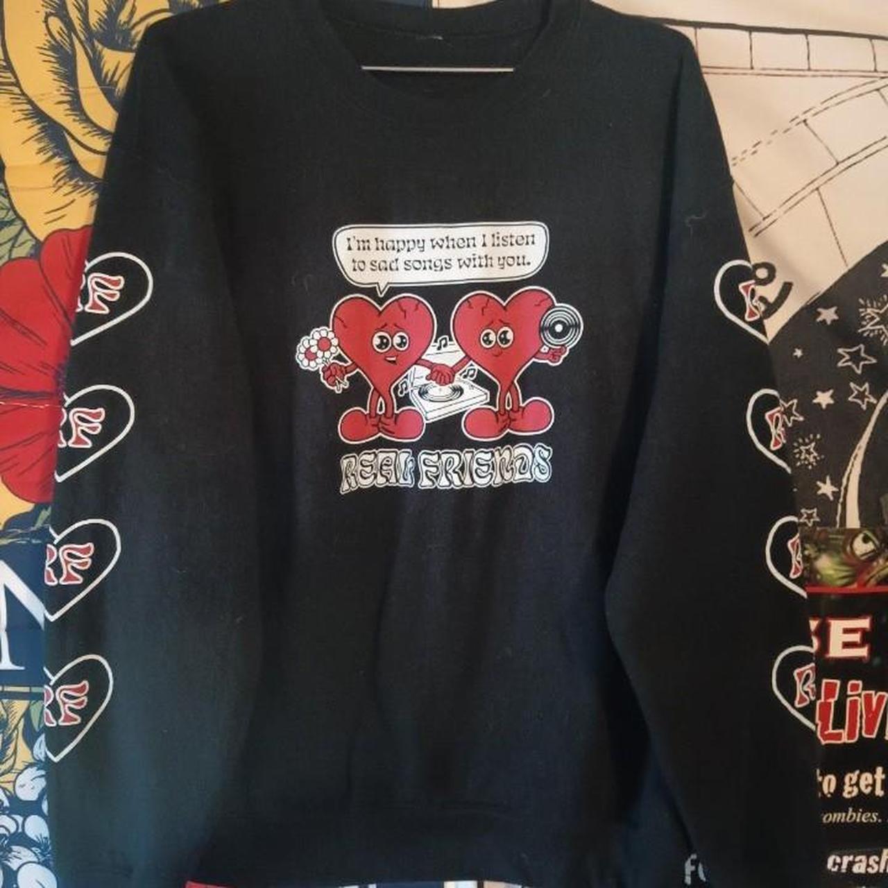 Real Friends band merch sweater Gildan size tag... - Depop