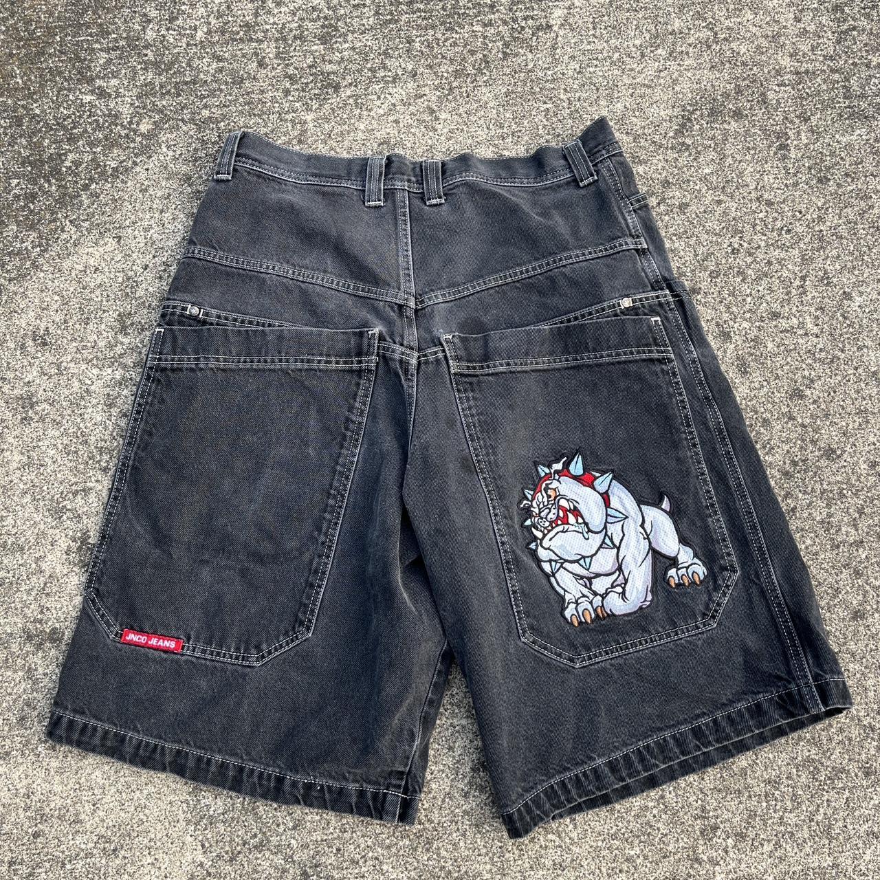 Vintage 90’s Y2K JNCO Jean Short Jorts with Bulldog... - Depop Vintage 90’s Y2K JNCO Jean Short Jorts with Bulldog... - Depop