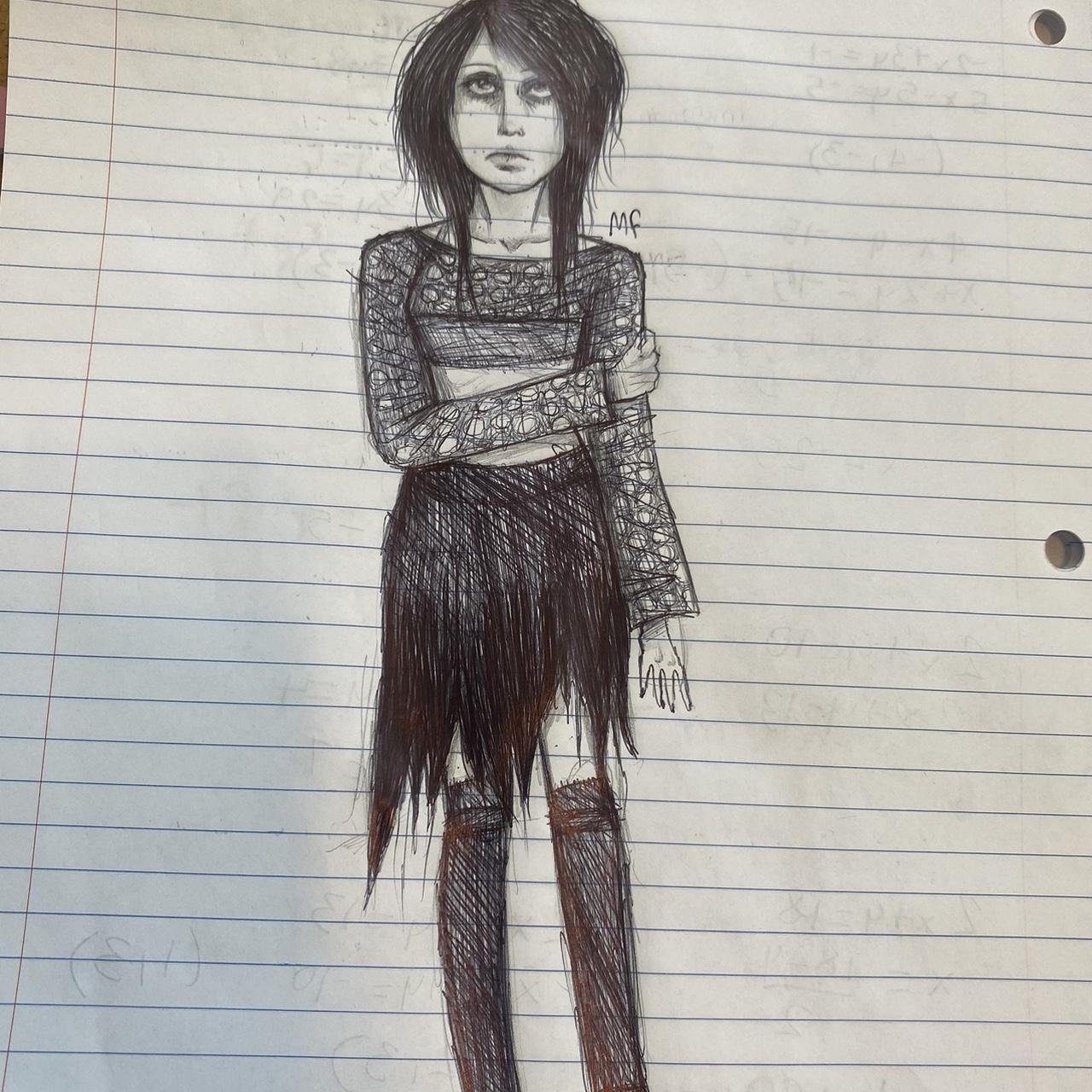 Fairy goth emo girl drawing made with pen Made by... - Depop
