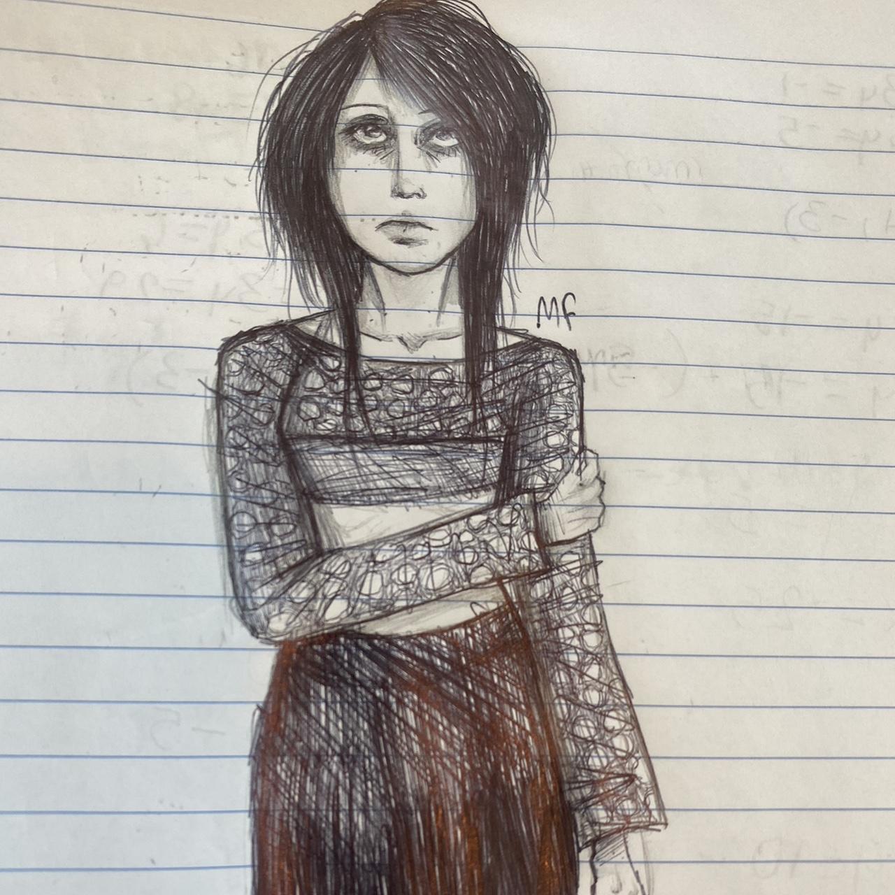 Fairy goth emo girl drawing made with pen Made by... - Depop