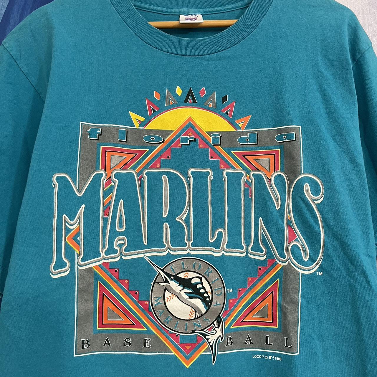 Vintage 1993 Florida Marlins Logo 7 T-Shirt Mens... - Depop