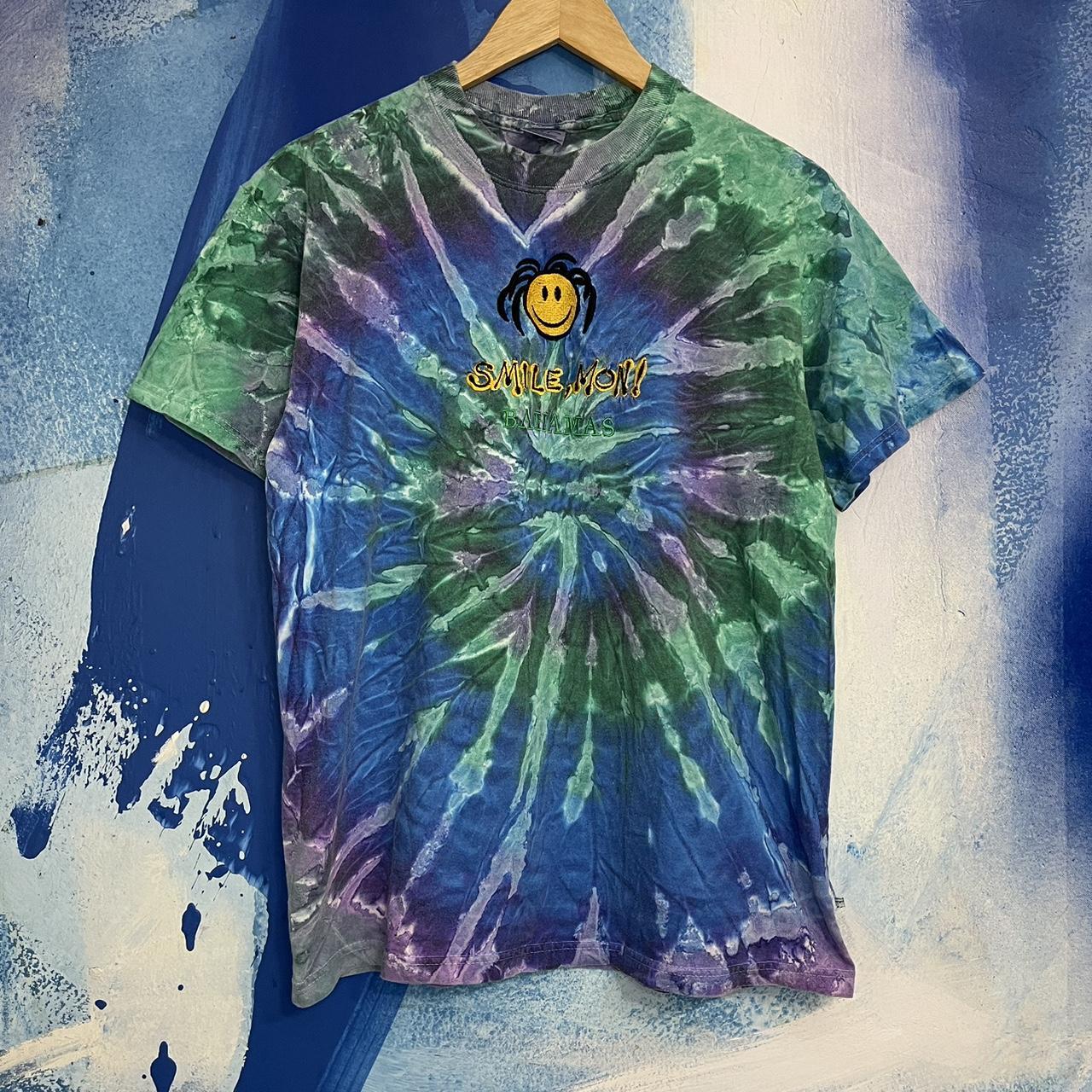 Y2K Bahamas Smile Mon Tie Dye T-Shirt Size Medium - Depop