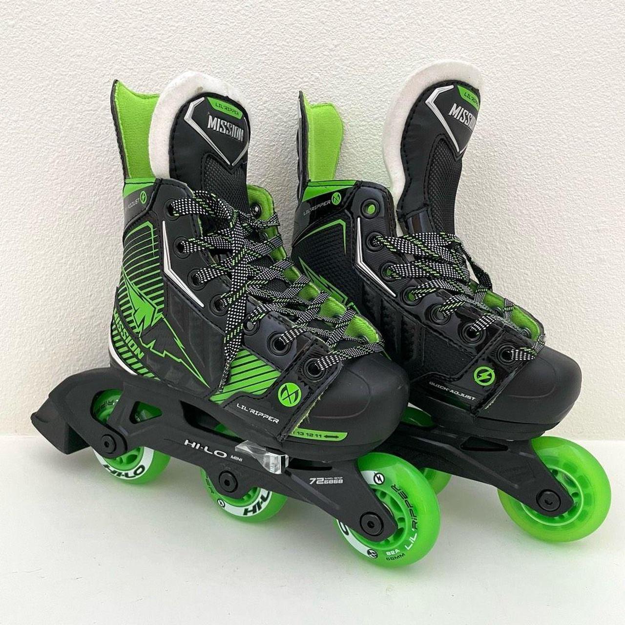 Bauer Mission Lil Ripper Green and Black Inline... - Depop
