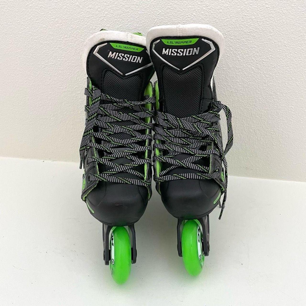 Bauer Mission Lil Ripper Green and Black Inline... - Depop