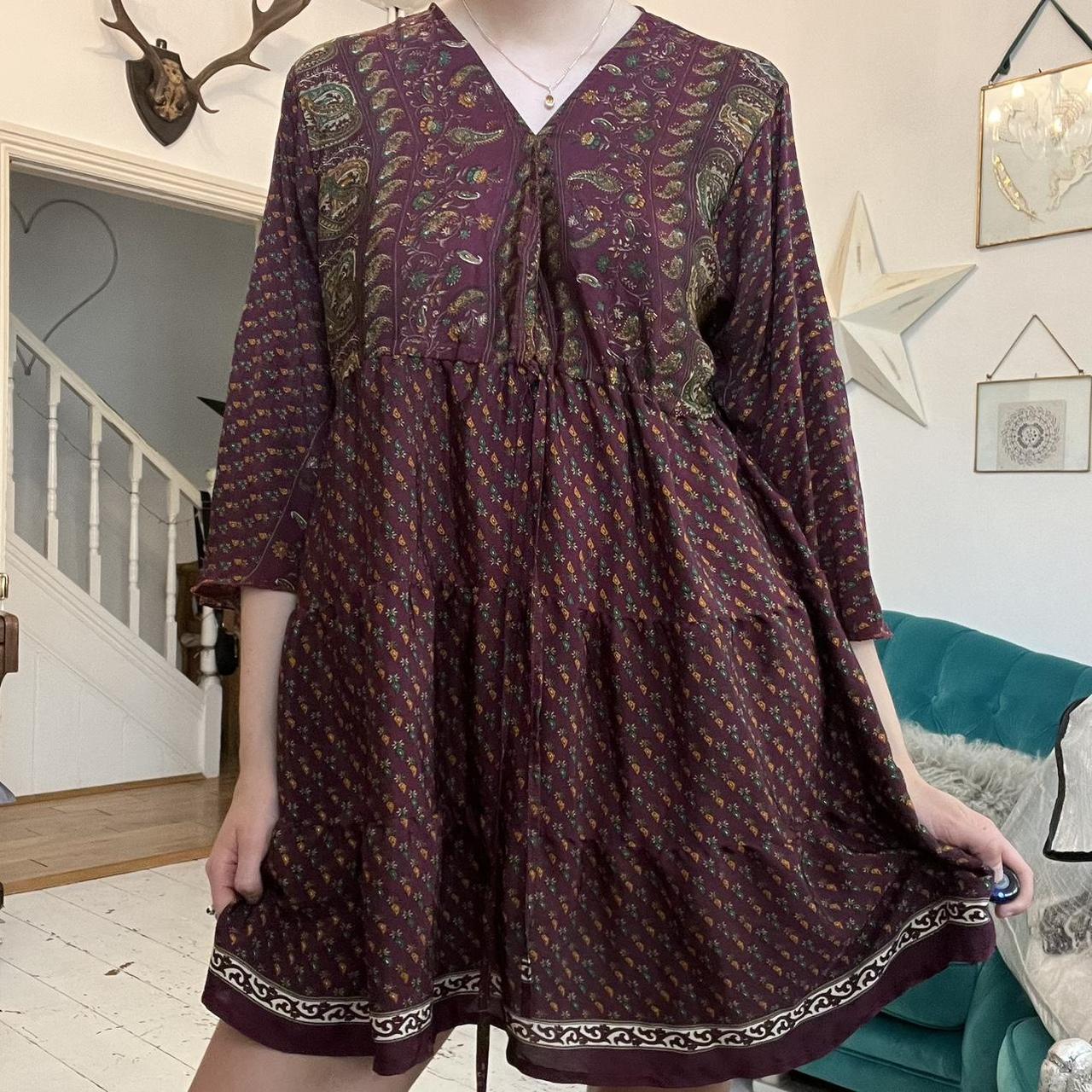 Silk red patterned dress Doing a super big clean... - Depop