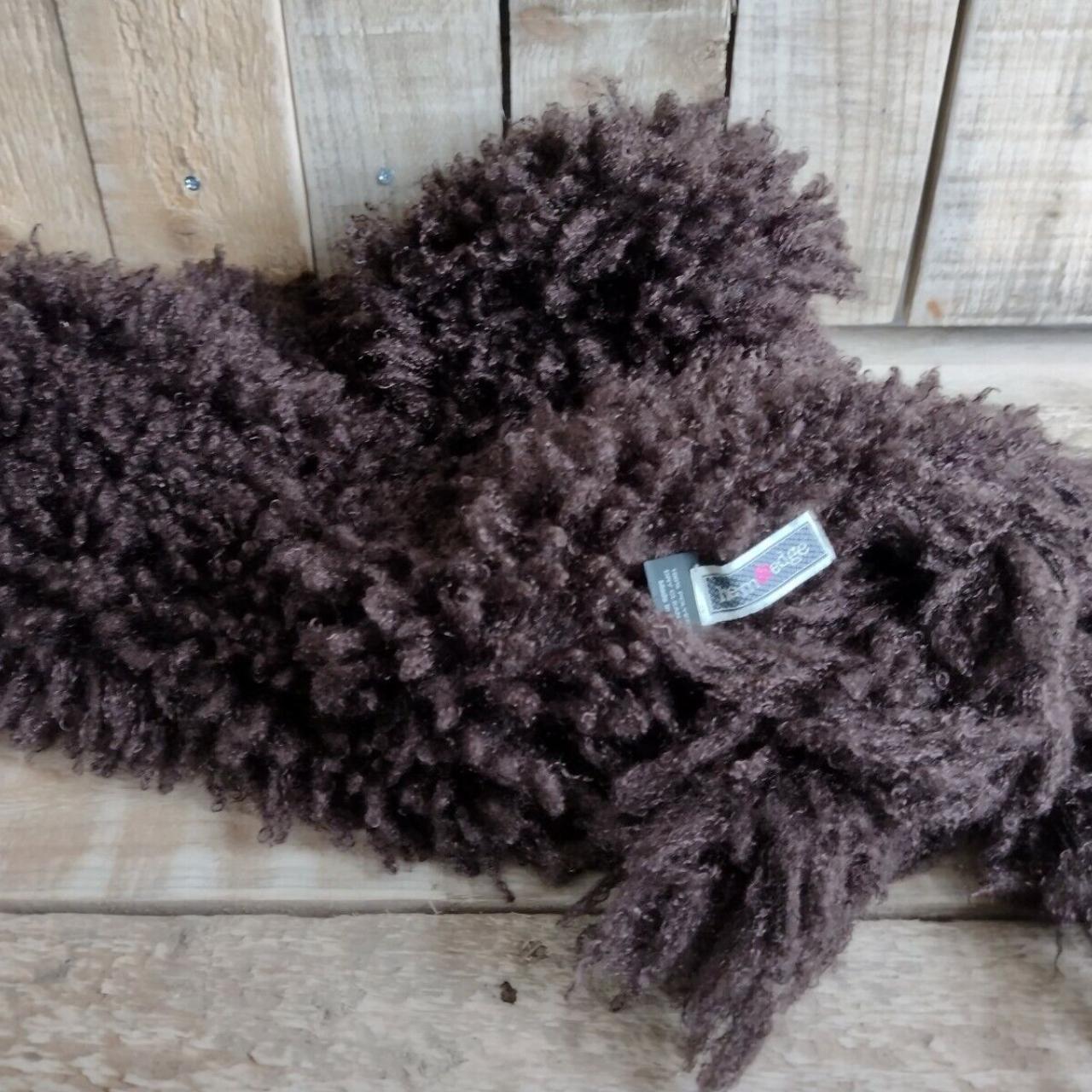 Hem & Edge Fluffy Fringed Knit Scarf Dark brown... - Depop