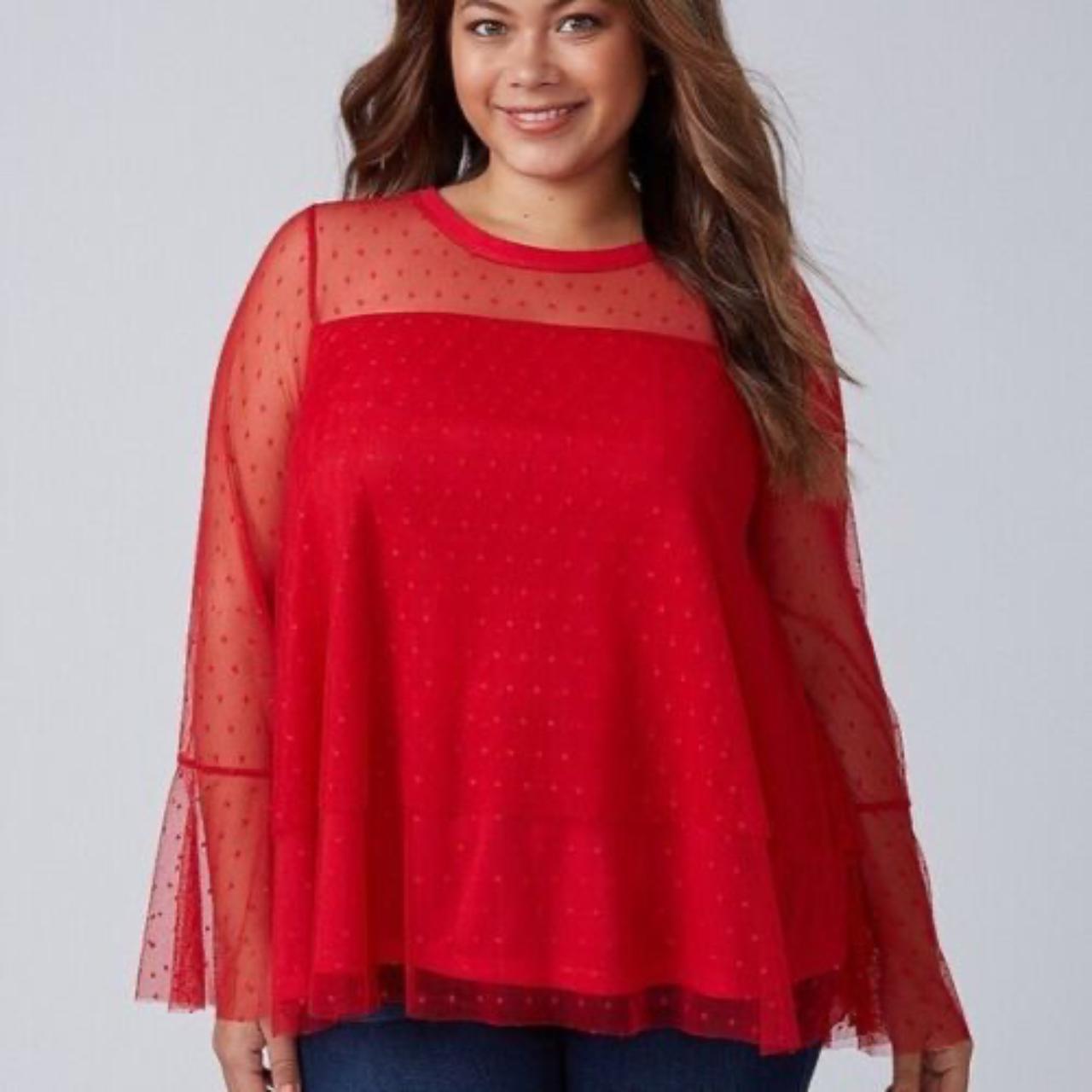 Lane Bryant Red Bell Sleeve Swiss Dot Blouse Top ~ Depop