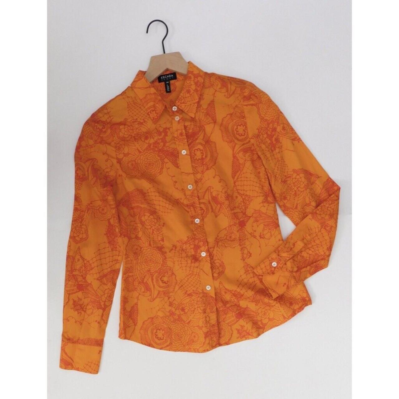 ESCADA Sport Orange Etched Floral Button-Down Top... - Depop