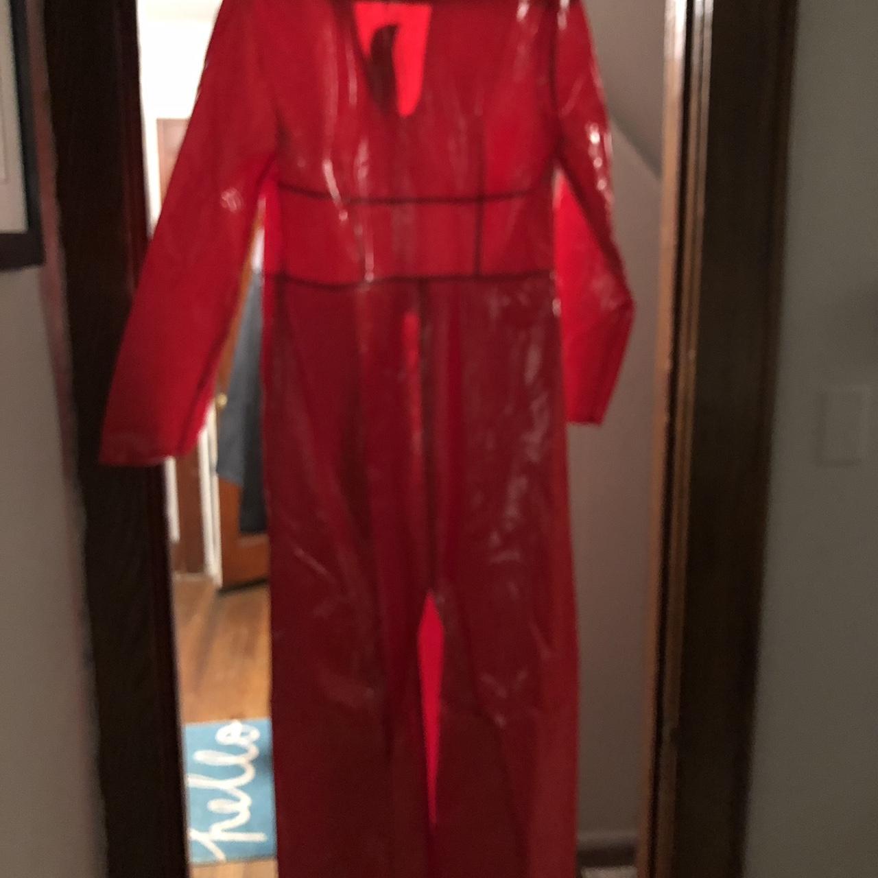 Dollskill trickz n treatz red vinyl long trenchcoat... - Depop