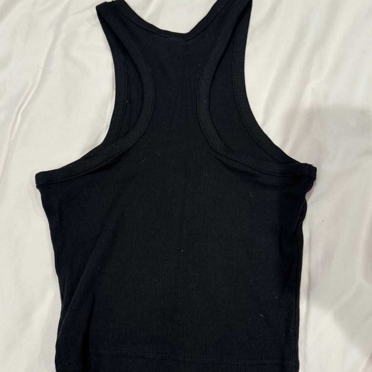 xs black ribbed h&m tank top racer back new without... - Depop